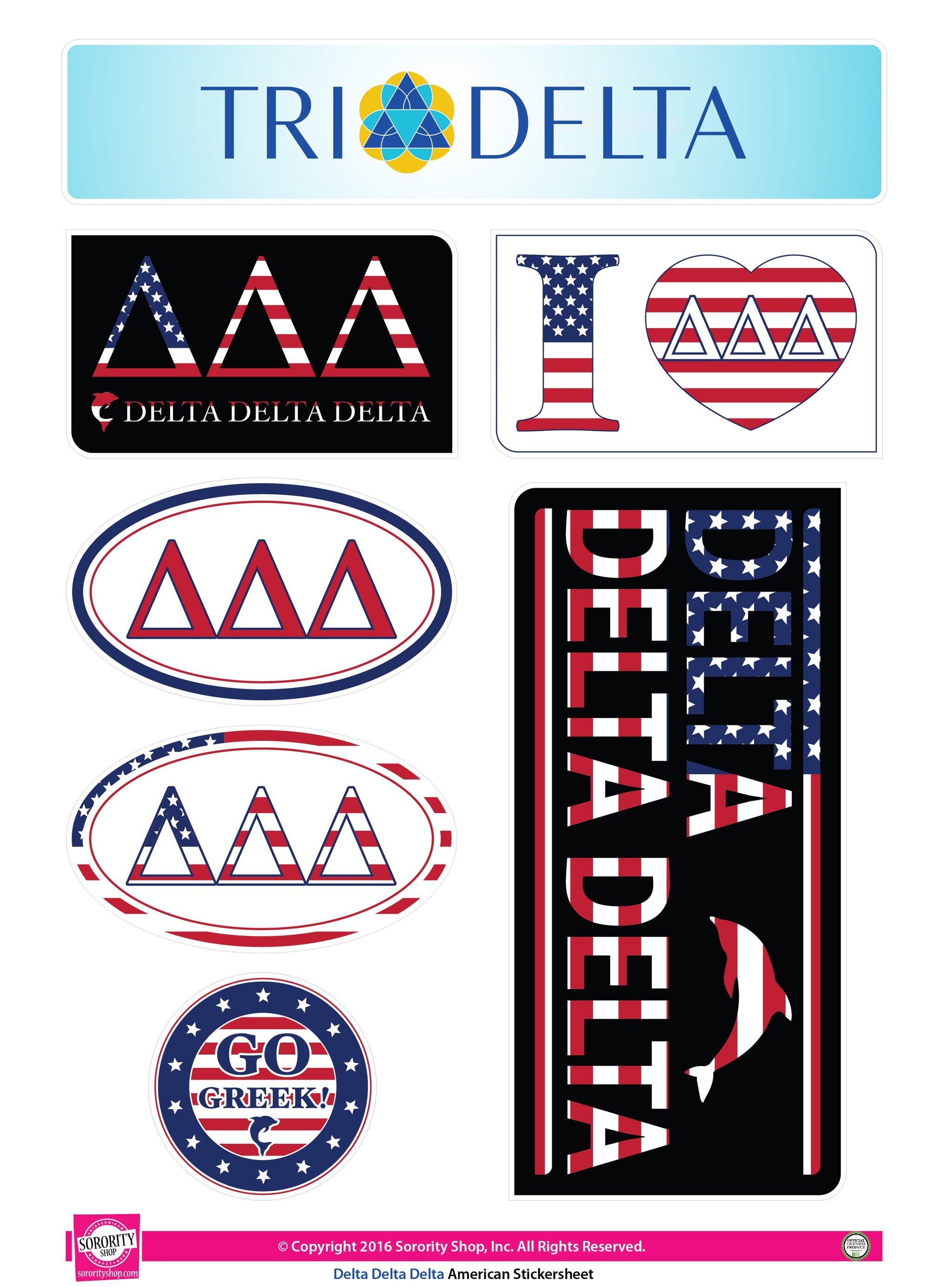 Delta Delta Delta American Stickers - SororityShop