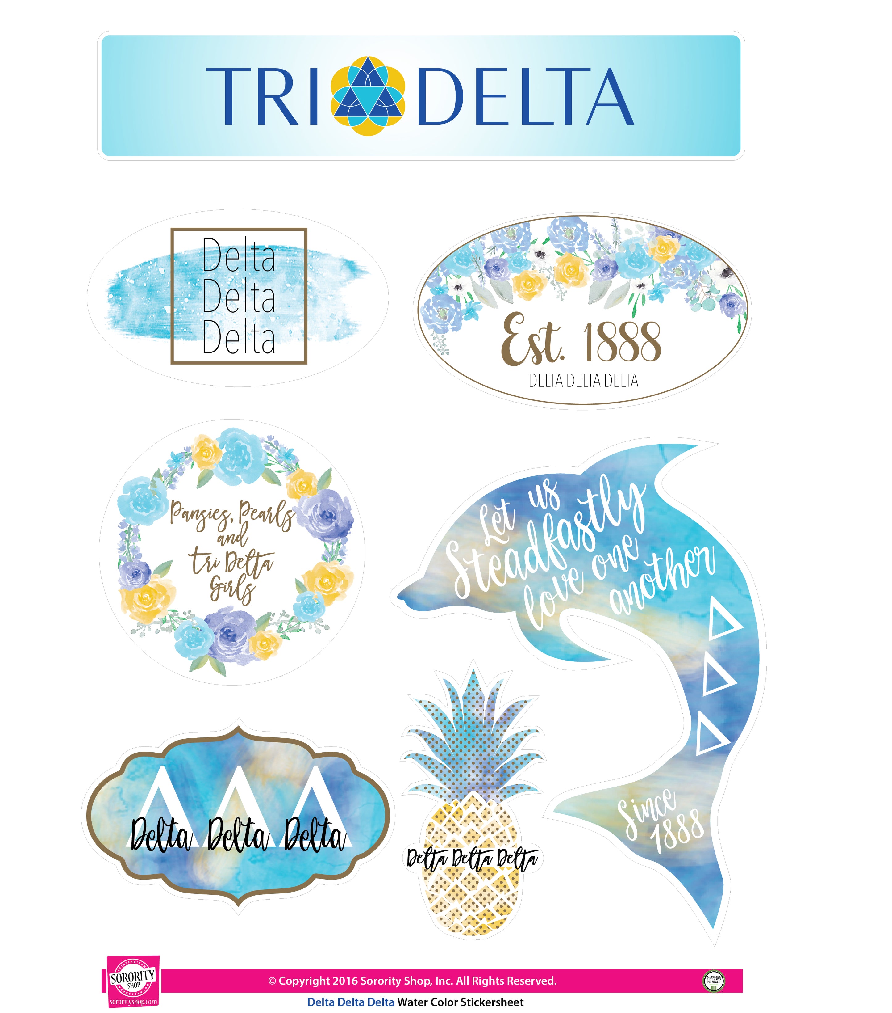 Delta Delta Delta Water Color Stickers - SororityShop